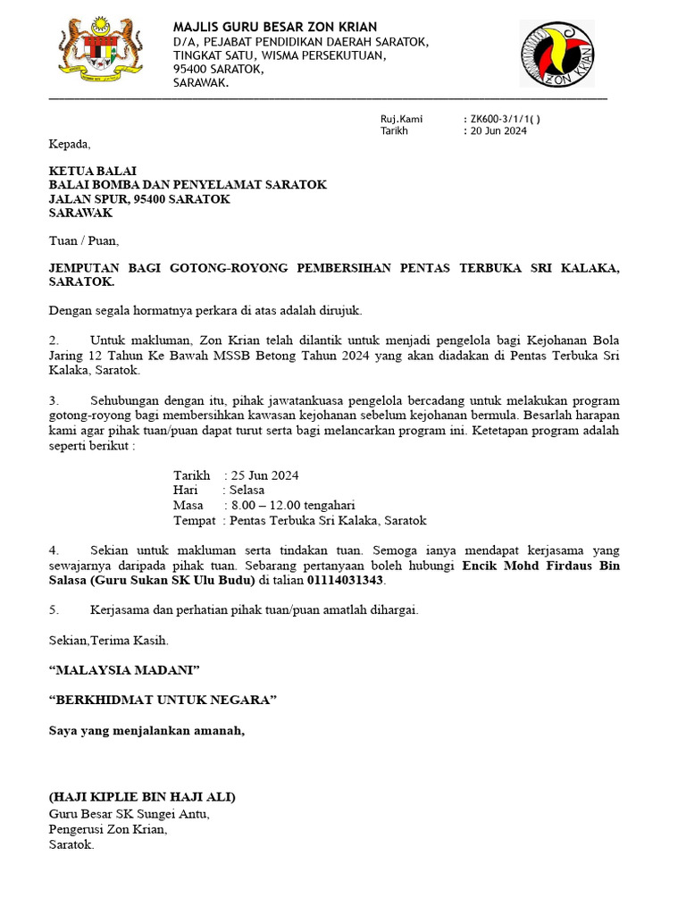 Surat Jemputan Pihak Bomba Ke Gotong Royong | PDF