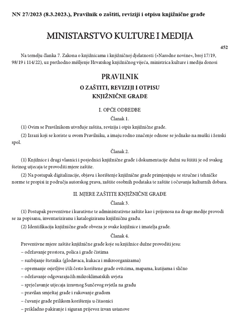 Pravilnik o Zaštiti, Reviziji I Otpisu Knjižnične Građe | PDF