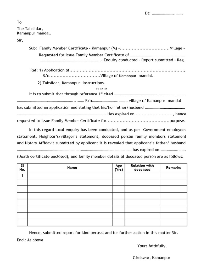 Family Member Certificate Request Report | PDF