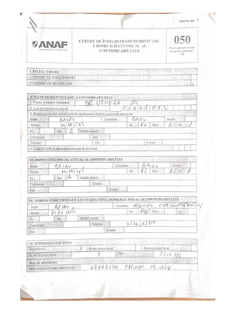 Cerere de Înregistraremodificare | PDF