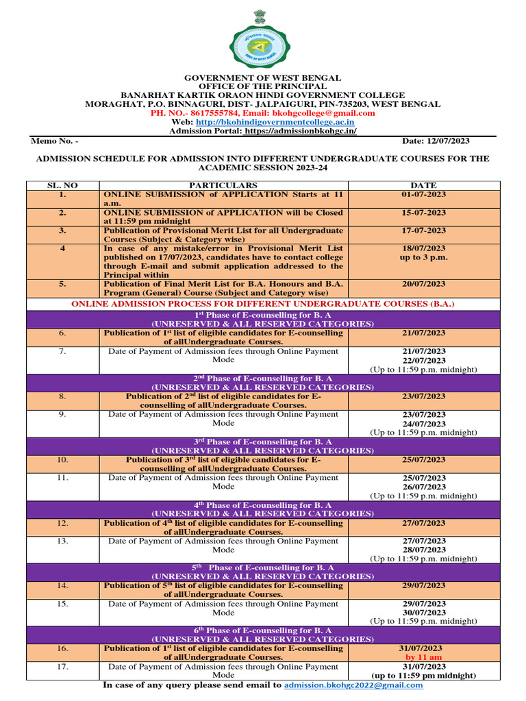 Admission Schedule 2023 | PDF