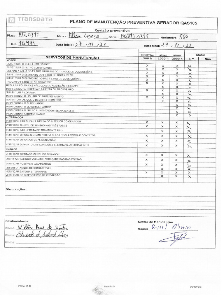 Pman Preventiva - Gerador Atlas Copco | PDF
