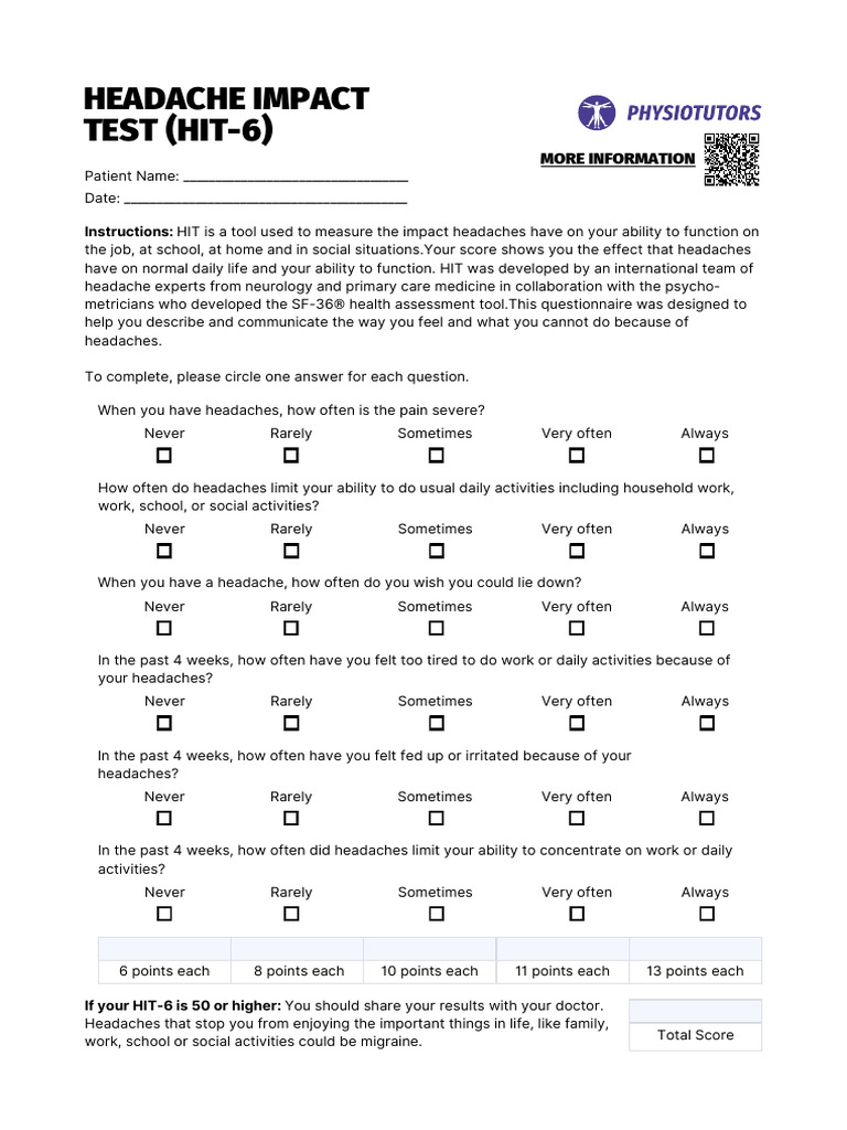 Headache Impact Test HIT 6 2 | PDF