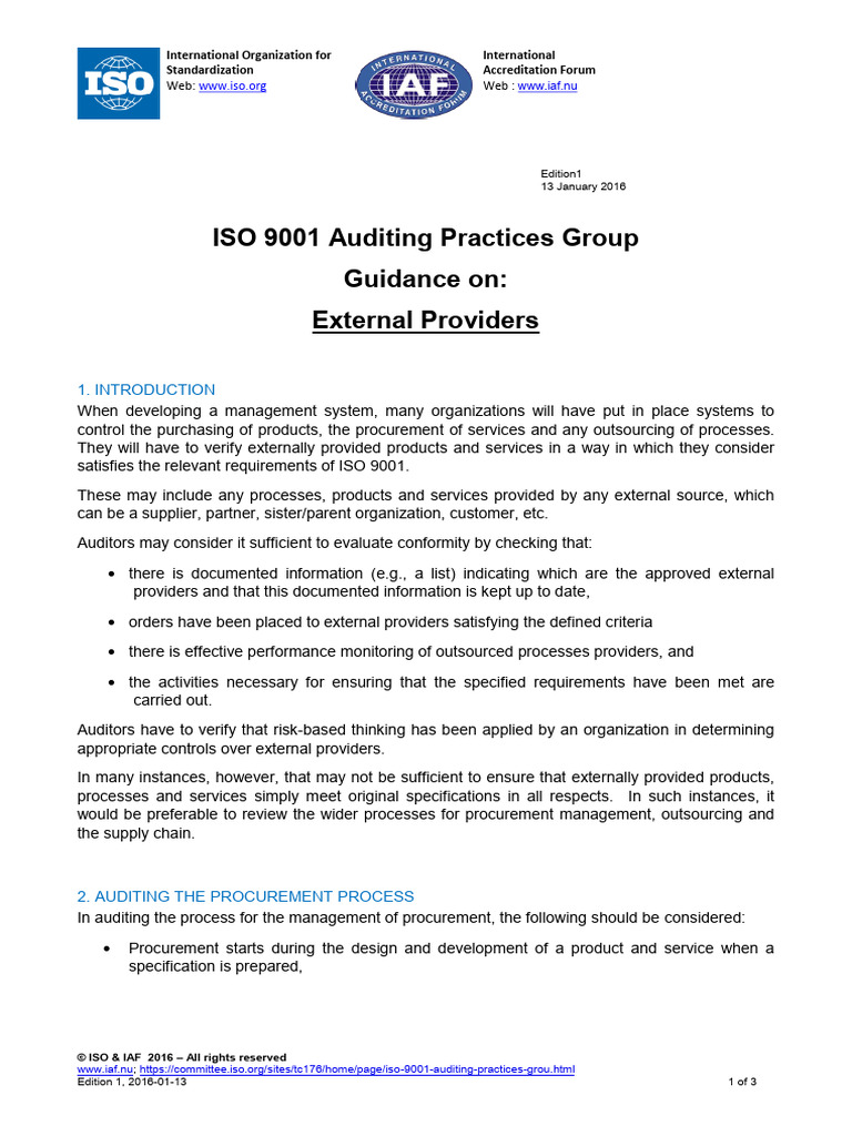 ISO TC 176 TF APG ExternalProviders | PDF | Iso 9000 | Audit