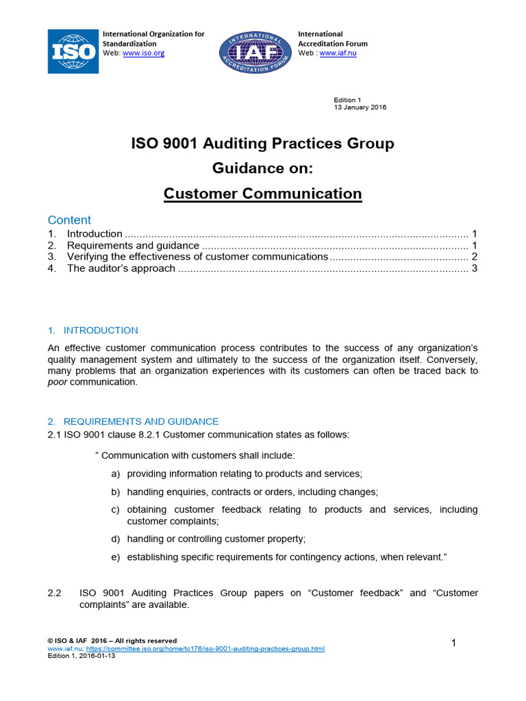 ISO TC 176 TF APG CustomerCommunication | PDF | Iso 9000 | Information