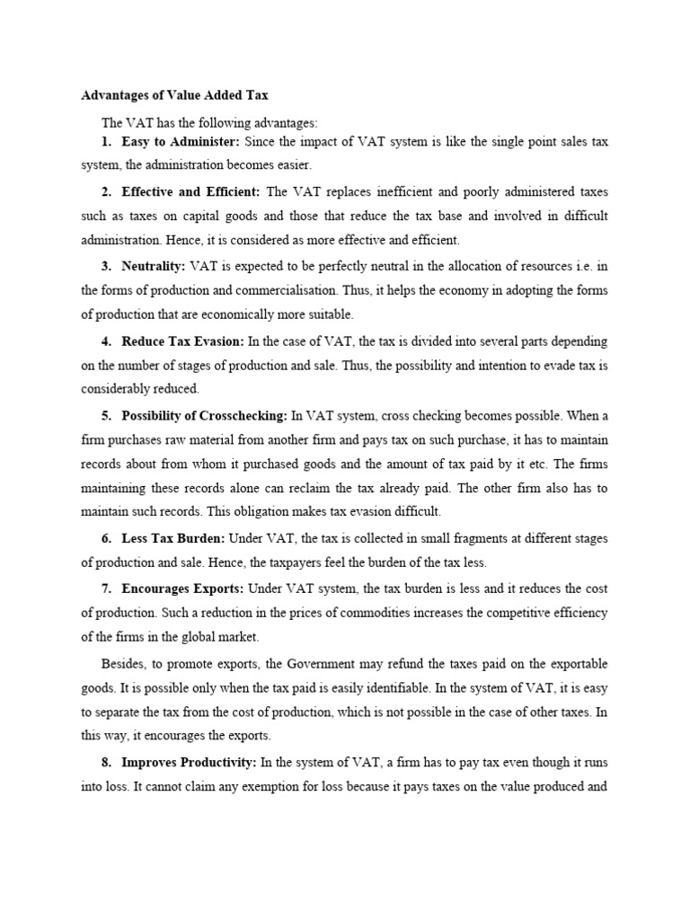Advantages of Value Added Tax | PDF | Taxes | Value Added Tax