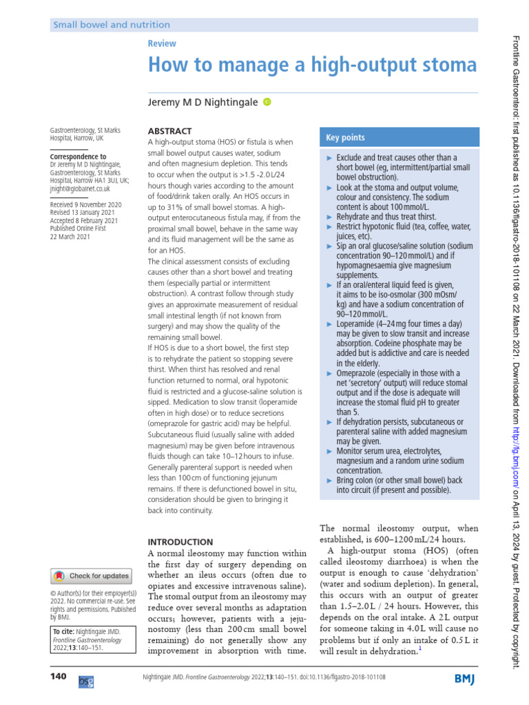How To Manage High Output Stoma | PDF | Dehydration | Clinical Medicine