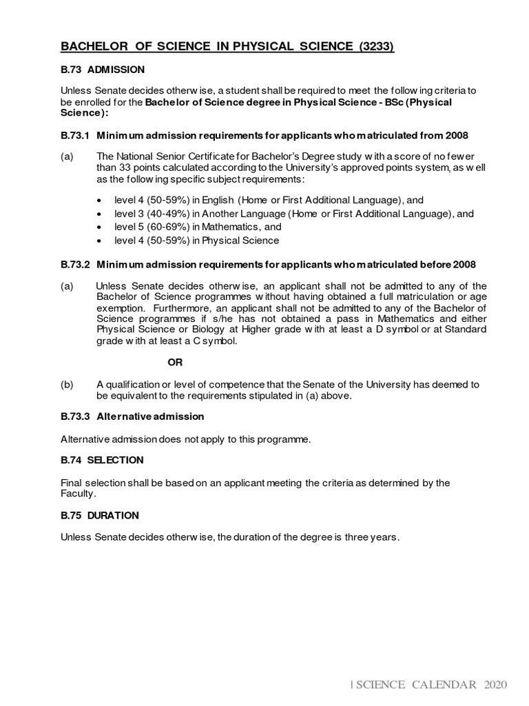 BSC Physical Science | PDF | University And College Admission | Bachelor's Degree