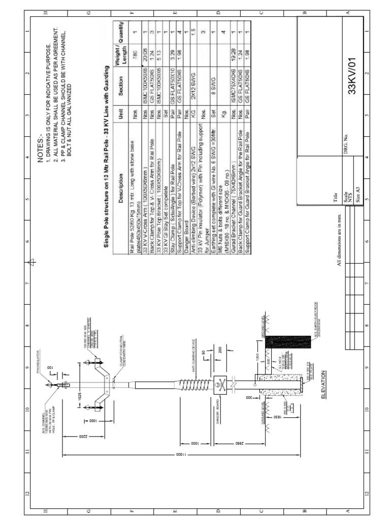 33 kV Single Pole Structure Drawing | PDF | Electrical Engineering ...