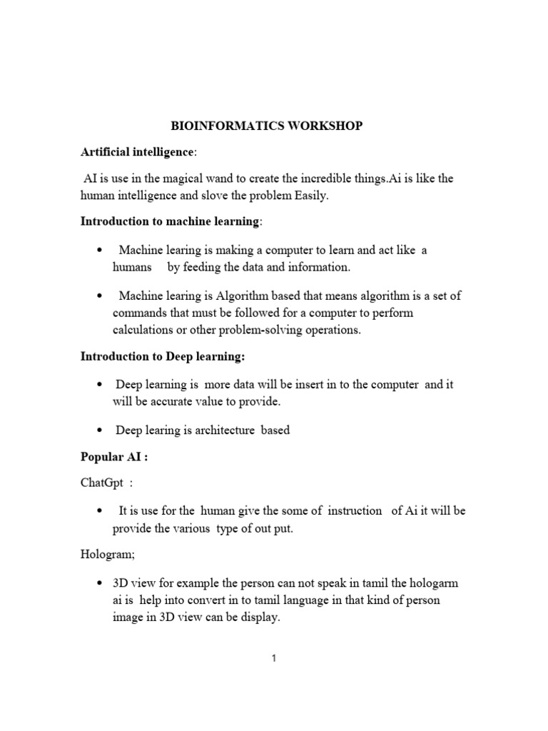 Vinitha - Workshop-Bioinformatics | PDF | Artificial Intelligence | Intelligence (AI) & Semantics