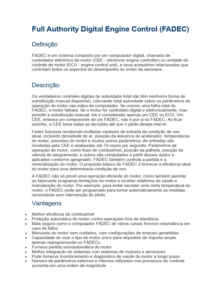 FADEC - Full Authority Digital Engine Control | PDF | Engenharia