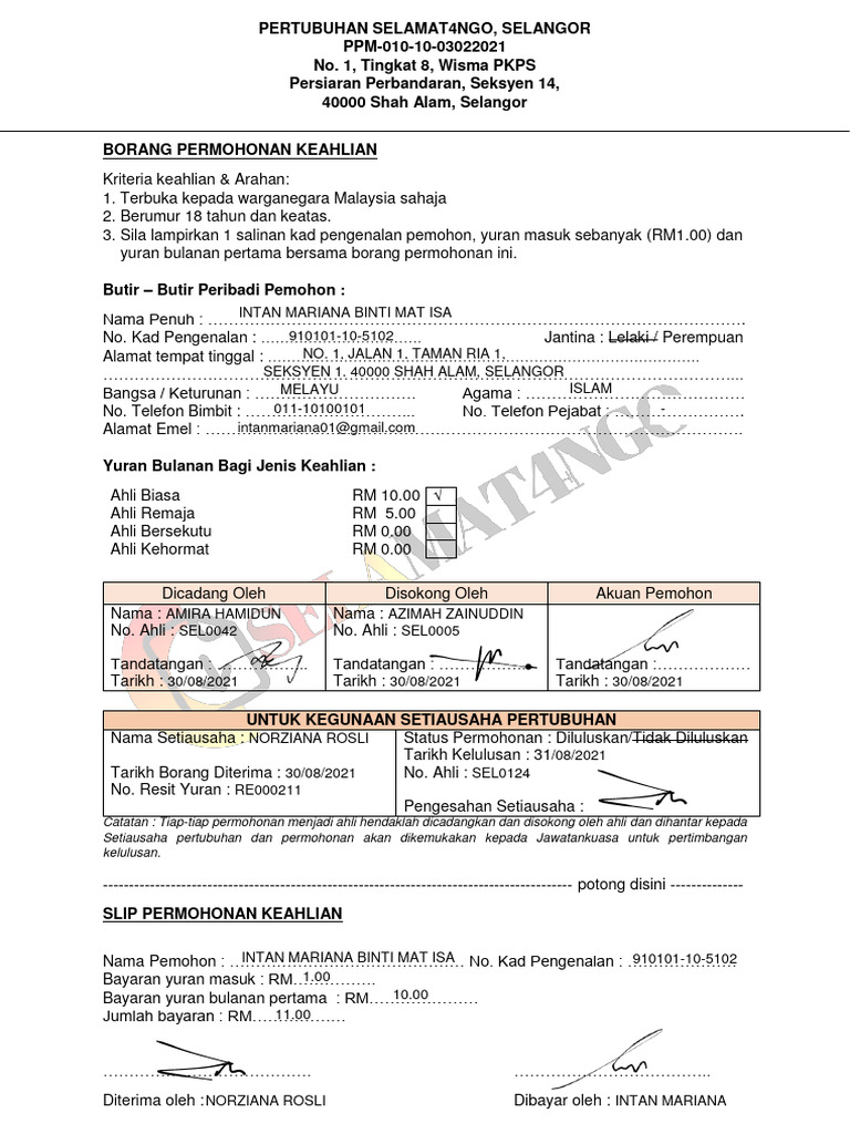 SAMPLE Borang Permohonan Keahlian | PDF