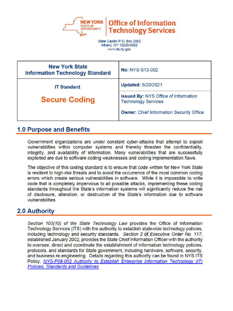 Nys s13 002 Secure Coding Standard | PDF | Computer Security | Security