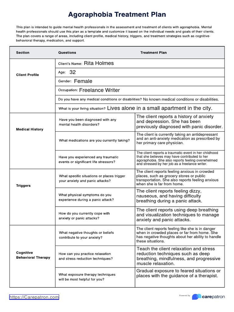 agoraphobia-treatment-plan-example | PDF | Agoraphobia | Panic Attack