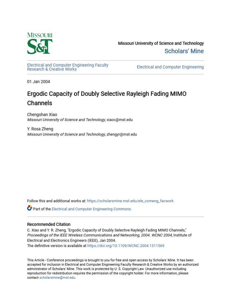 Ergodic Capacity of Doubly Selective Rayleigh Fading MIMO Channel | PDF ... Ergodic Capacity of Doubly Selective Rayleigh Fading MIMO Channel | PDF ...
