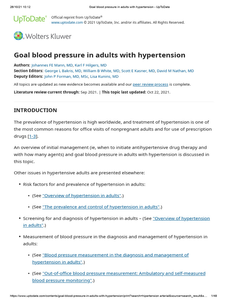 Metas Del Tratamiento Hipotensor en Adultos | PDF | Hypertension ...
