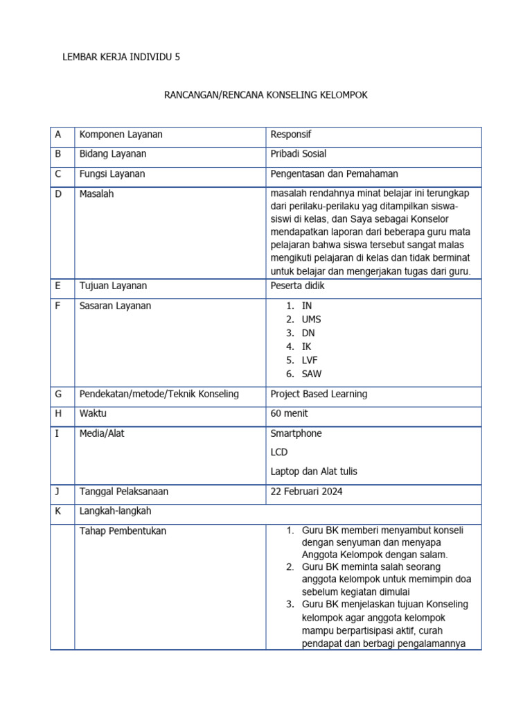 RPL Konseling Kelompok Motivasi Belajar | PDF