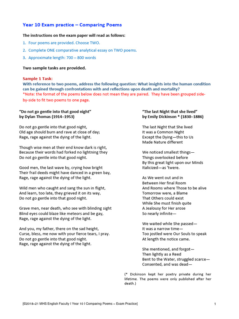 Poetry Comparative Questions | PDF | Classics | General Fiction