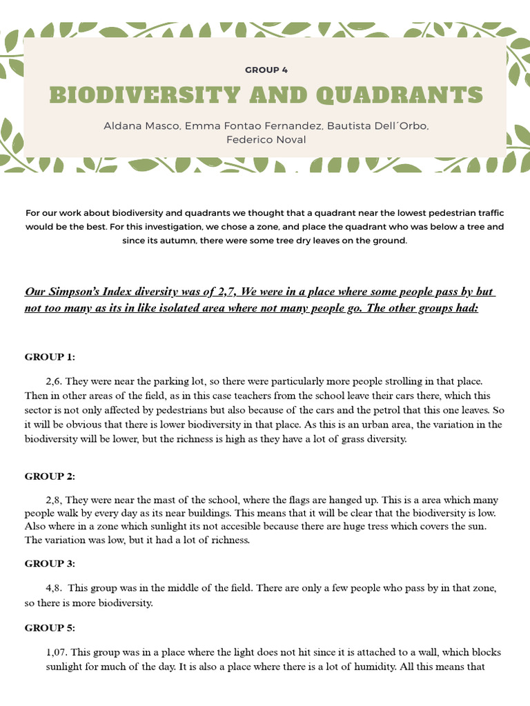 Biodiversity and Quadrants | PDF | Earth Sciences