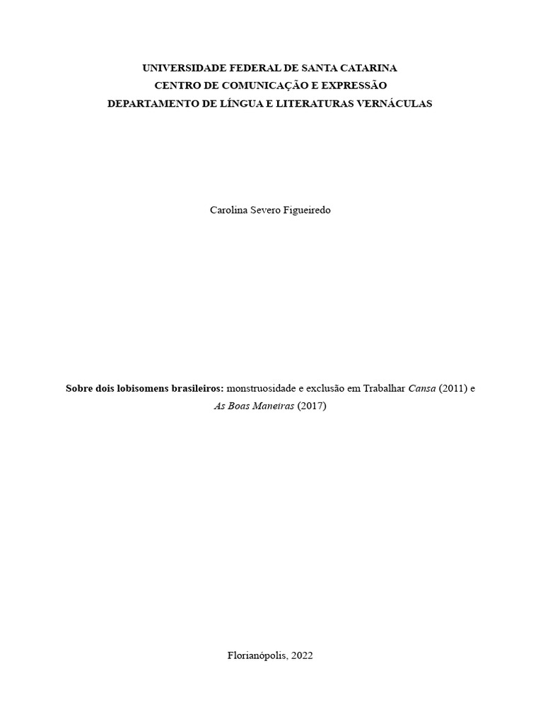 TCC - Carolina Severo | PDF | Lobisomens