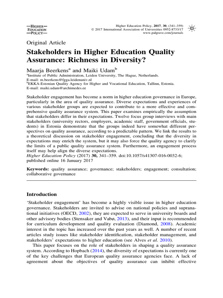 Beerkens-Udam2017 Article StakeholdersInHigherEducationQ | PDF ...