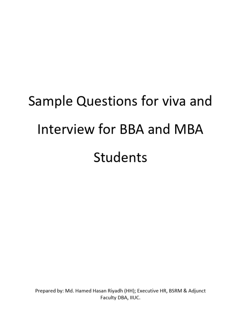 Sample Questions For Viva and Interview For BBA & MBA Students | PDF ...