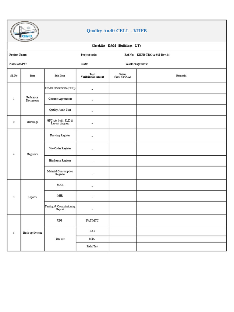 Checklist E&M for IQA | PDF | Transformer | Duct (Flow)