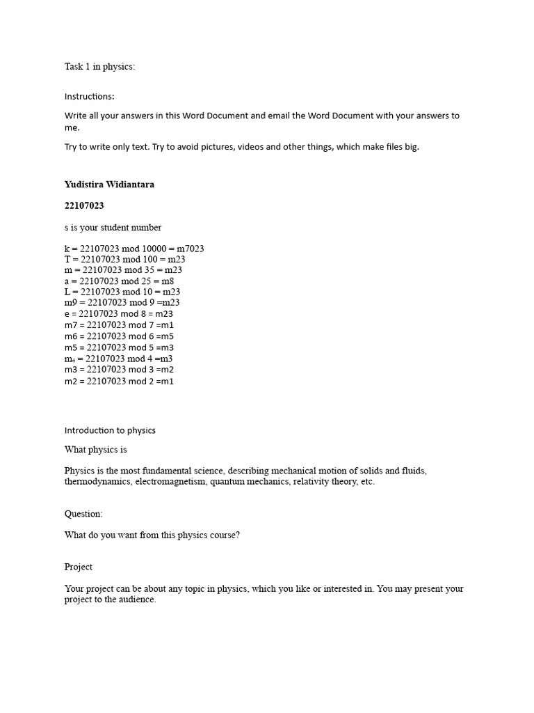 Task1 - Physics - Yudistira W | PDF | Force | Collision