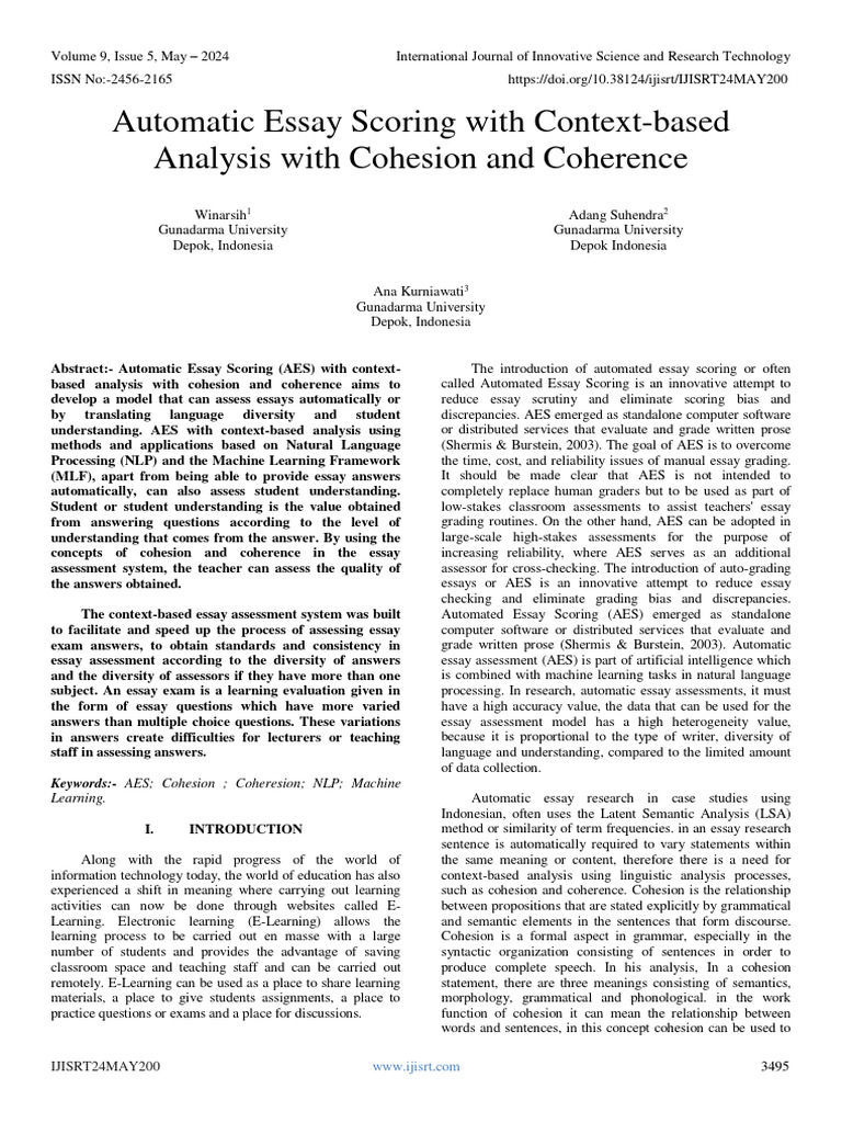 Automatic Essay Scoring With Context-Based Analysis With Cohesion and Coherence | PDF ...