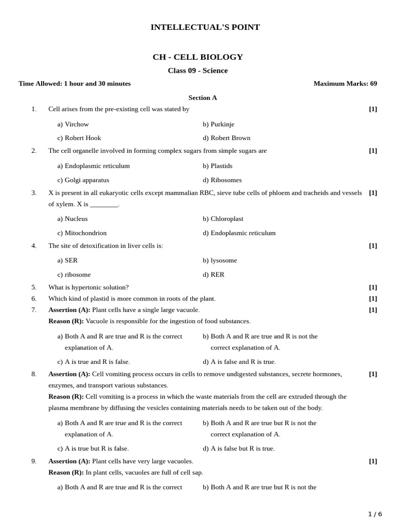 Question 1399488 | PDF | Endoplasmic Reticulum | Cell (Biology)