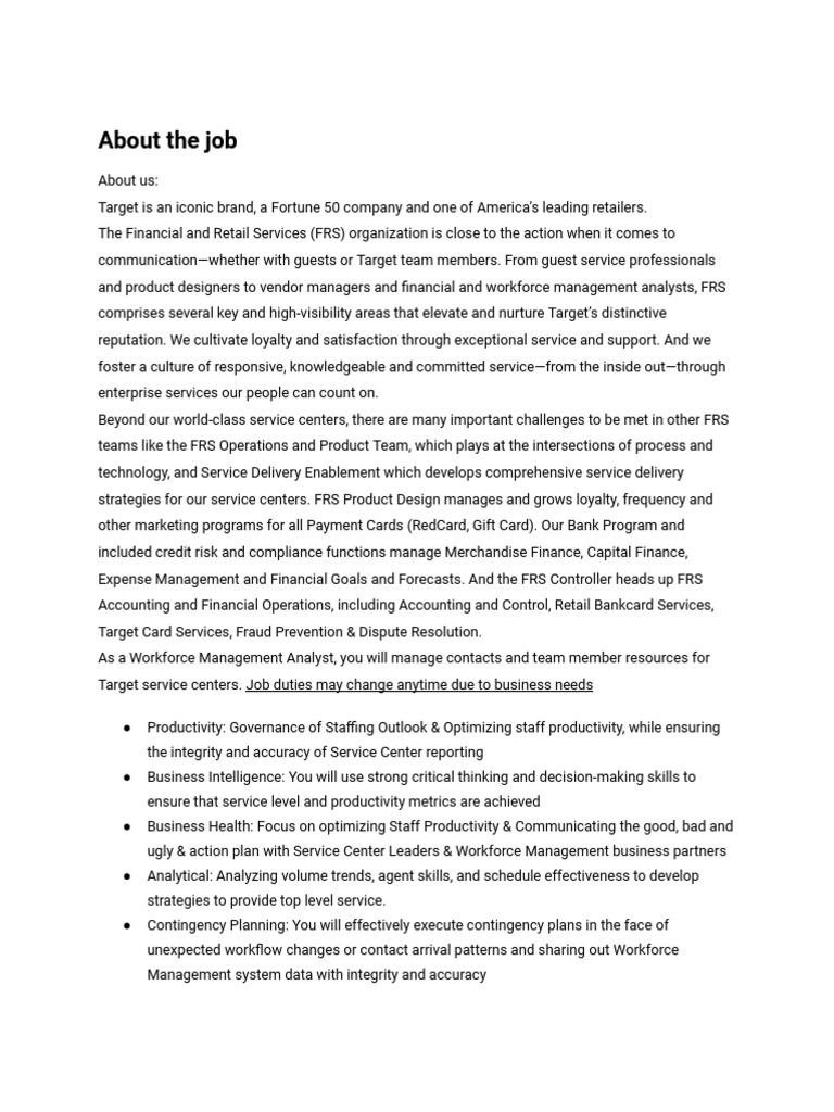 Workforce Management Analyst Role | PDF | Retail | Business Economics