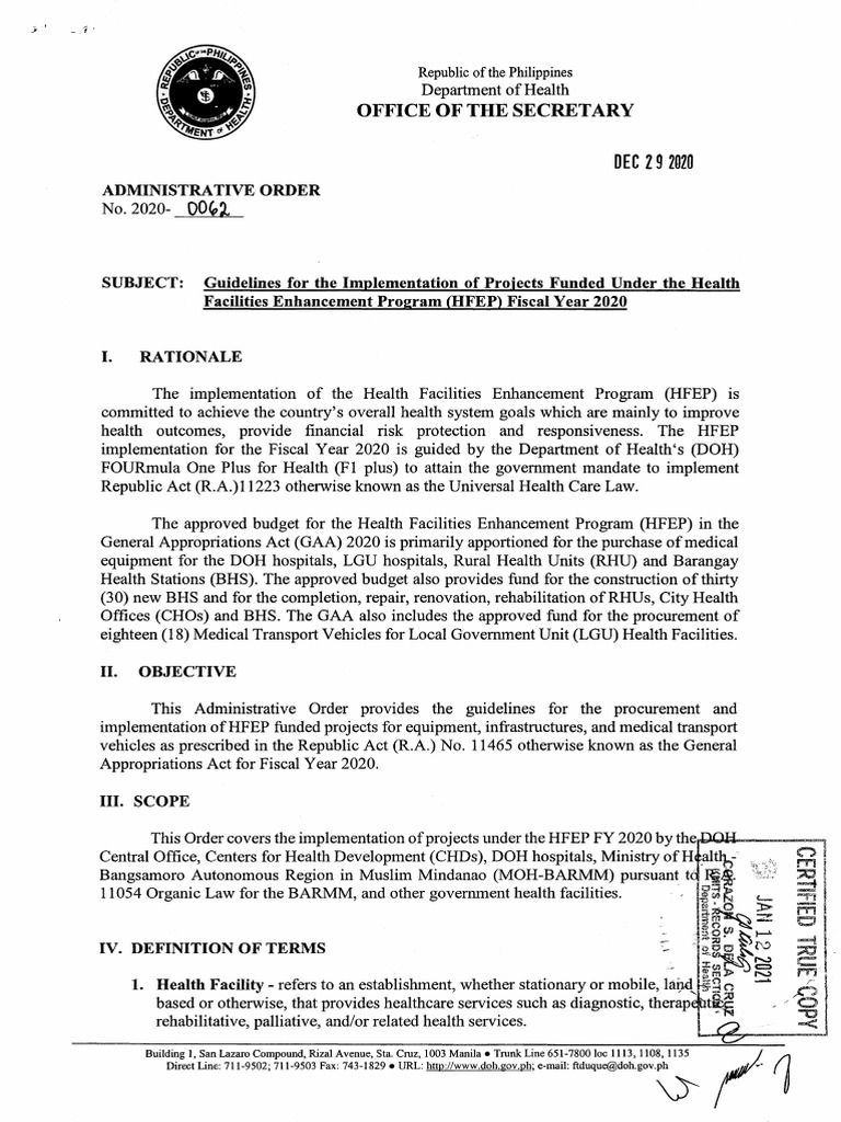 DOH Administrative Ordero No 2020 0062 | PDF | Specification (Technical ...