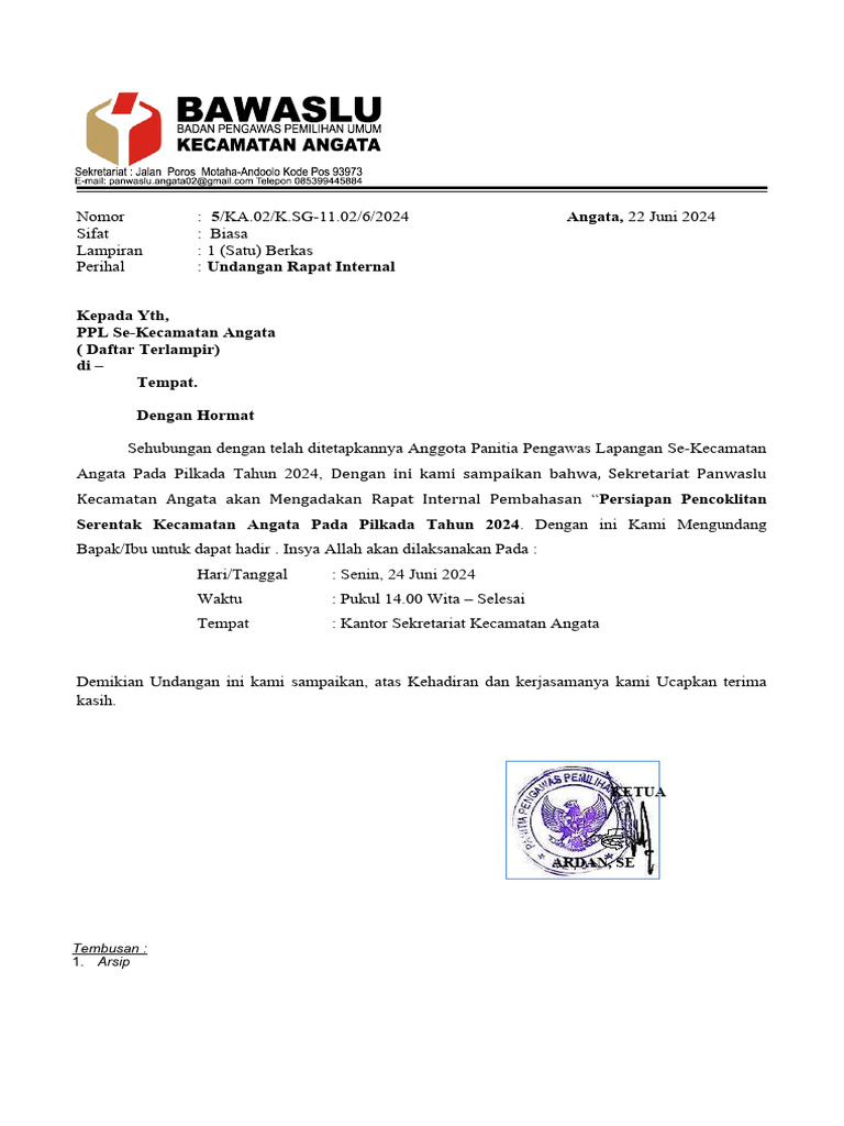 Undangan Rapat Internal | PDF