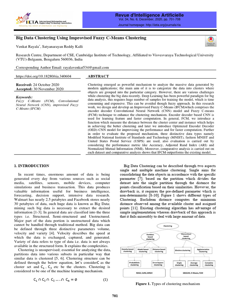 Big Data Clustering Using Improvised Fuz | PDF | Cluster Analysis | Big ...