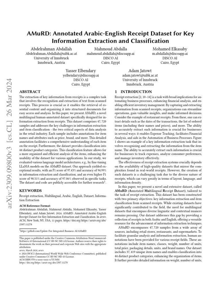 Amurd: Annotated Arabic-English Receipt Dataset For Key Information Extraction and ...
