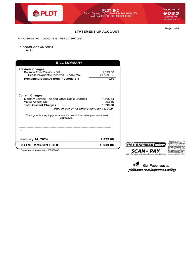 Statement of Account: 006-BL-003 ANDREA 6121 | PDF | Taxation | Payments