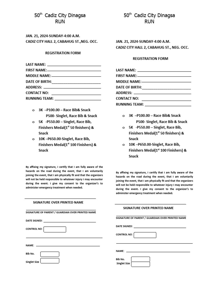 Reg Forms 50TH Dinagsa Run | PDF