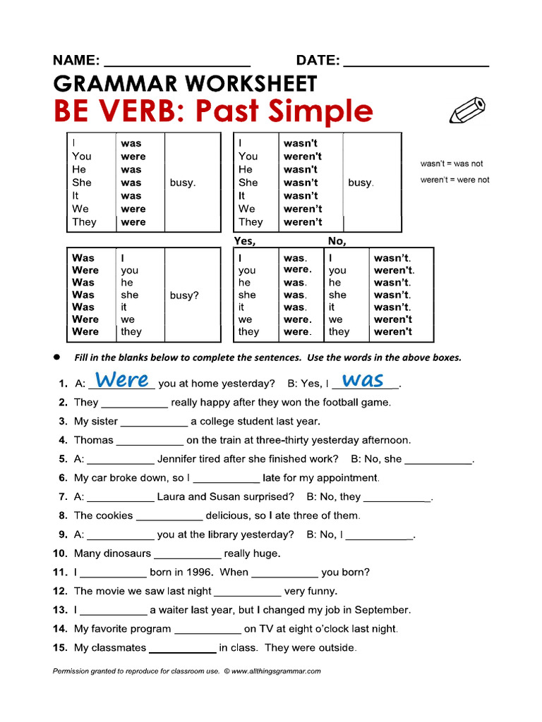 Simple Past - Be | PDF
