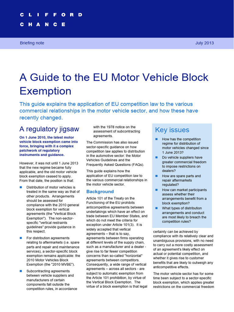 EU Motor Vehicle Block Exemption Guide | PDF | Car | Brand