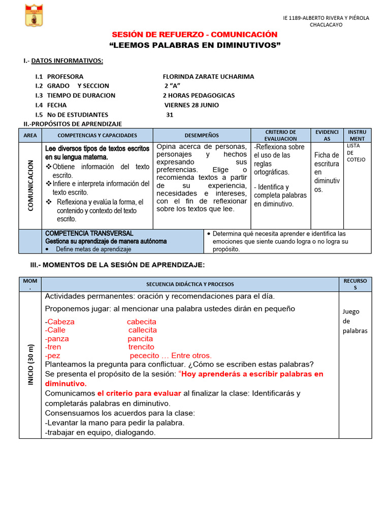 Refuerzo Comunicacion - Diminutivos.-Ok Flor. | PDF | Aprendizaje ...