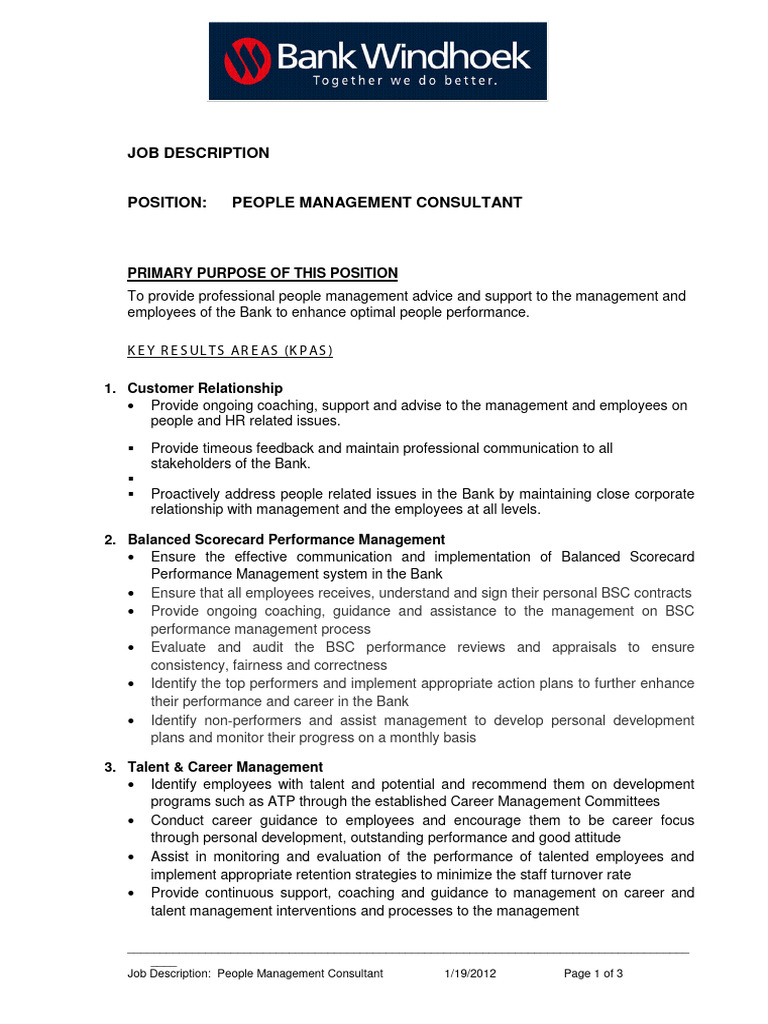 Sample People Management Consultant Job Description | PDF | Employment ...
