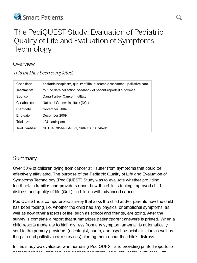 PediQUEST Study: Pediatric QoL Evaluation | PDF | Survey Methodology ...
