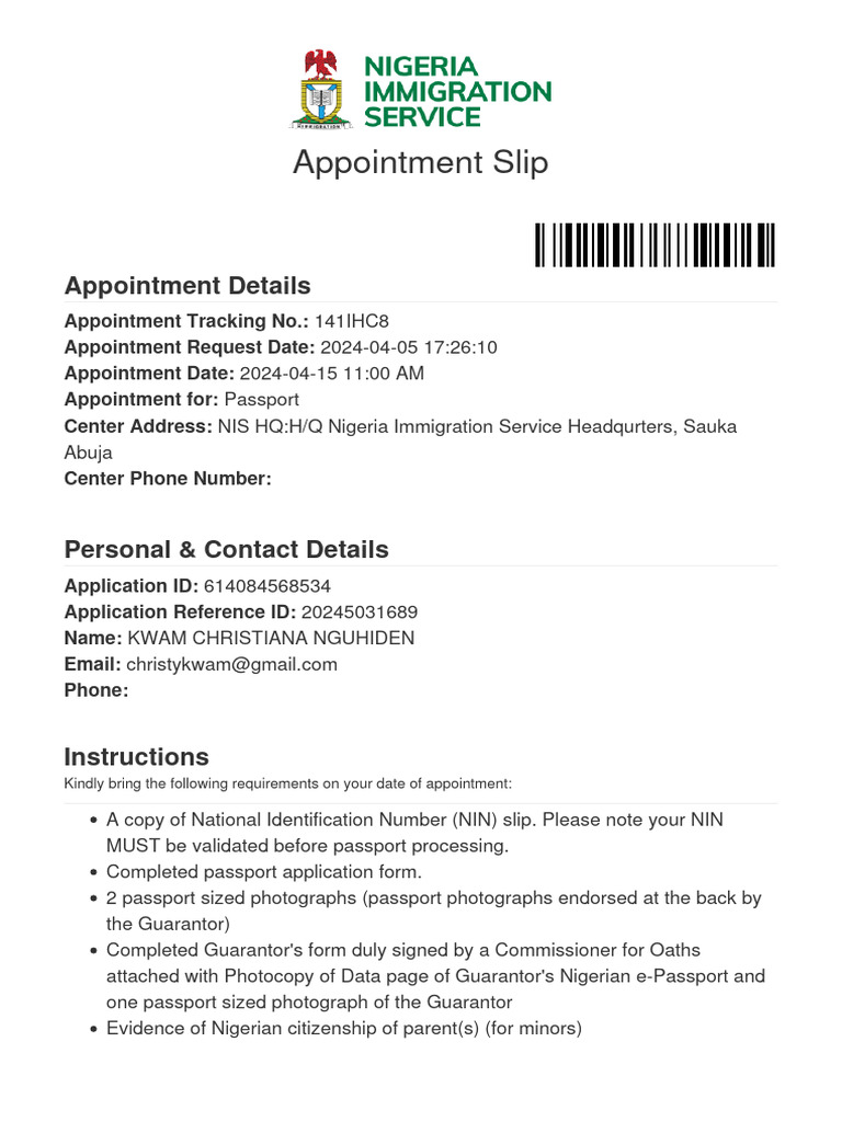 141IHC8 App Slip | PDF | Identity Document | Passport