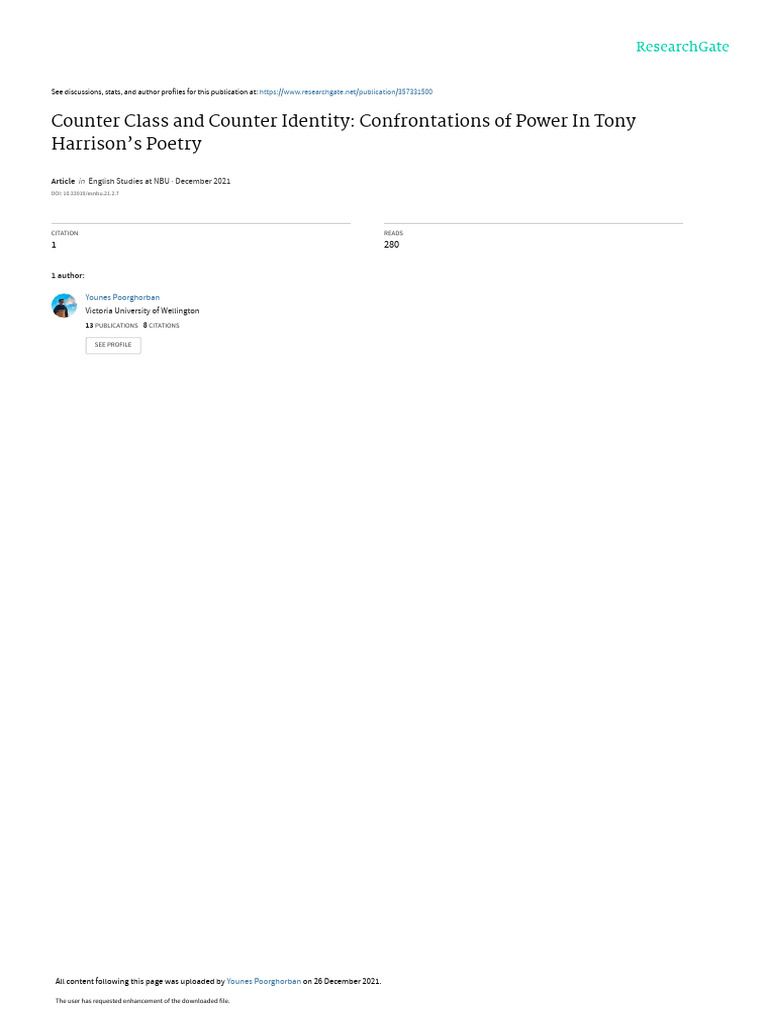 Confrontation of Power in Toni Harrison | Download Free PDF | Poetry