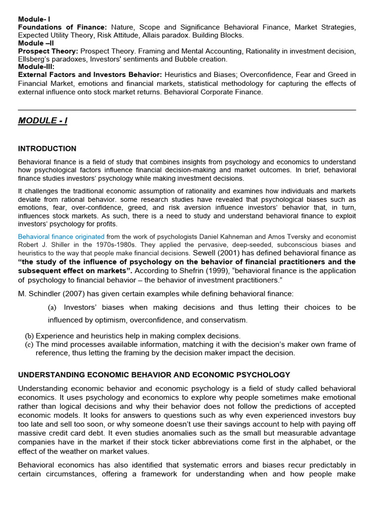 Behavioural Finance Note - MBA 4th Semester | PDF | Behavioral Economics | Risk