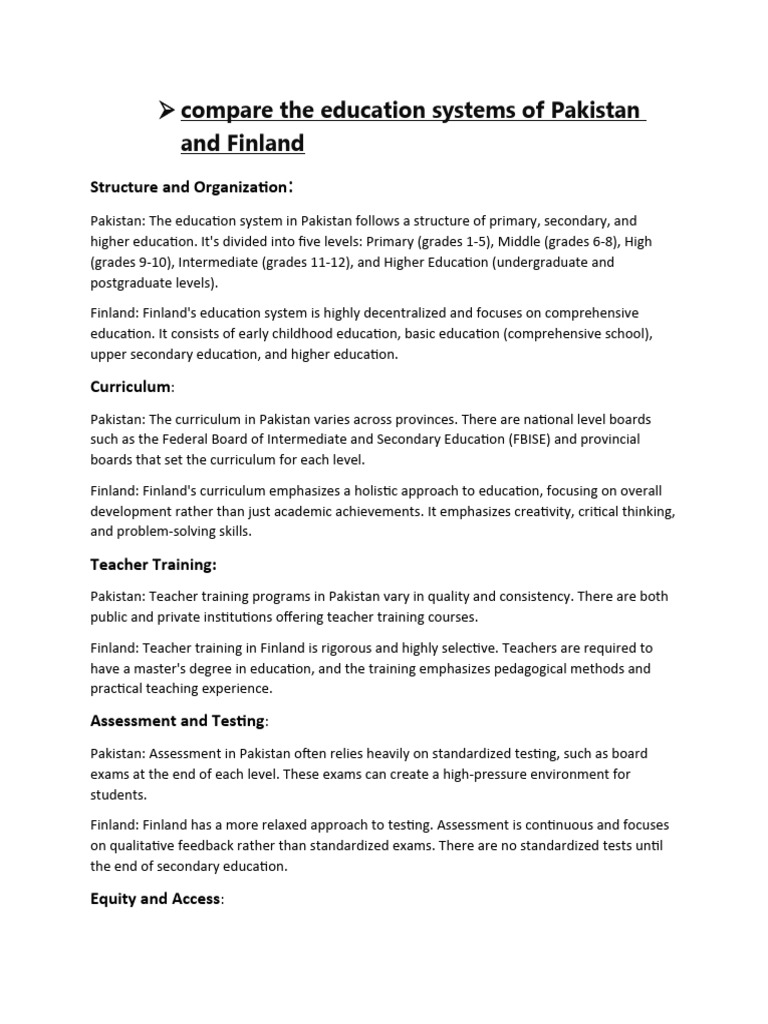 Compare The Education Systems of Pakistan and Finland | PDF | Teachers ...