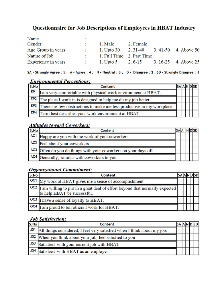 Job Description Questionnaire | PDF