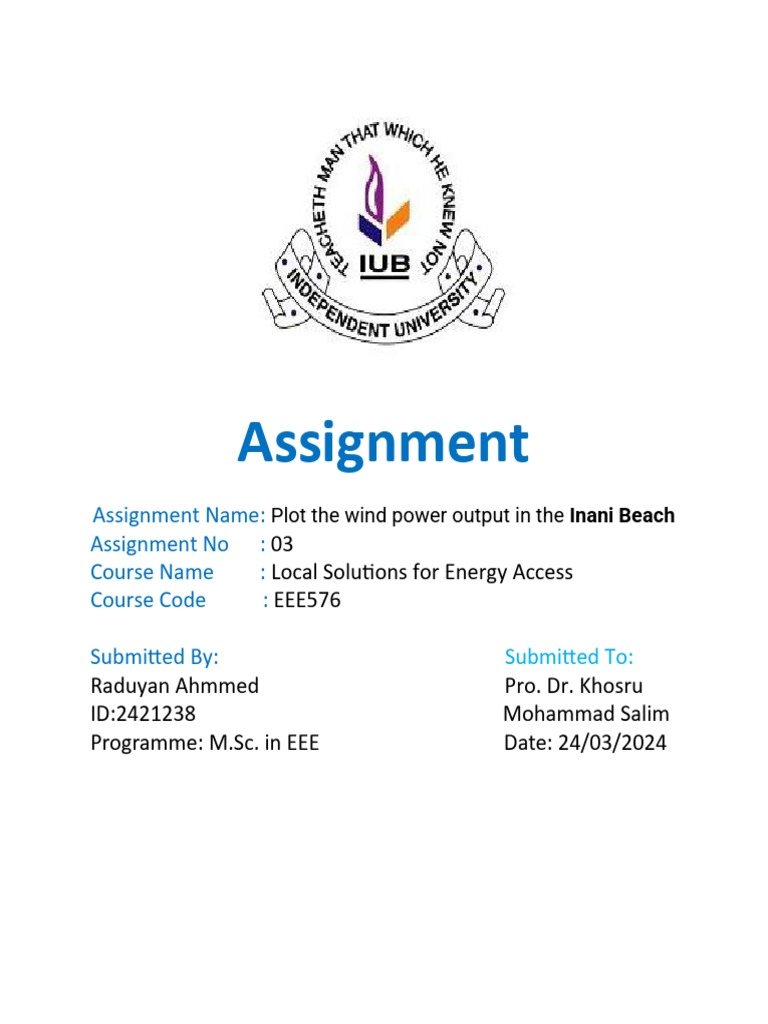Assignment 3 Wind Power Output Pdf