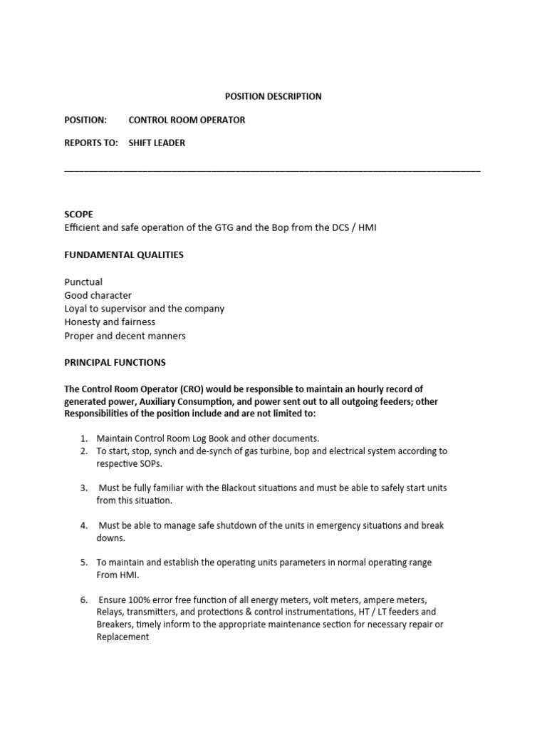 Control Room Operator Pdf Business Computers