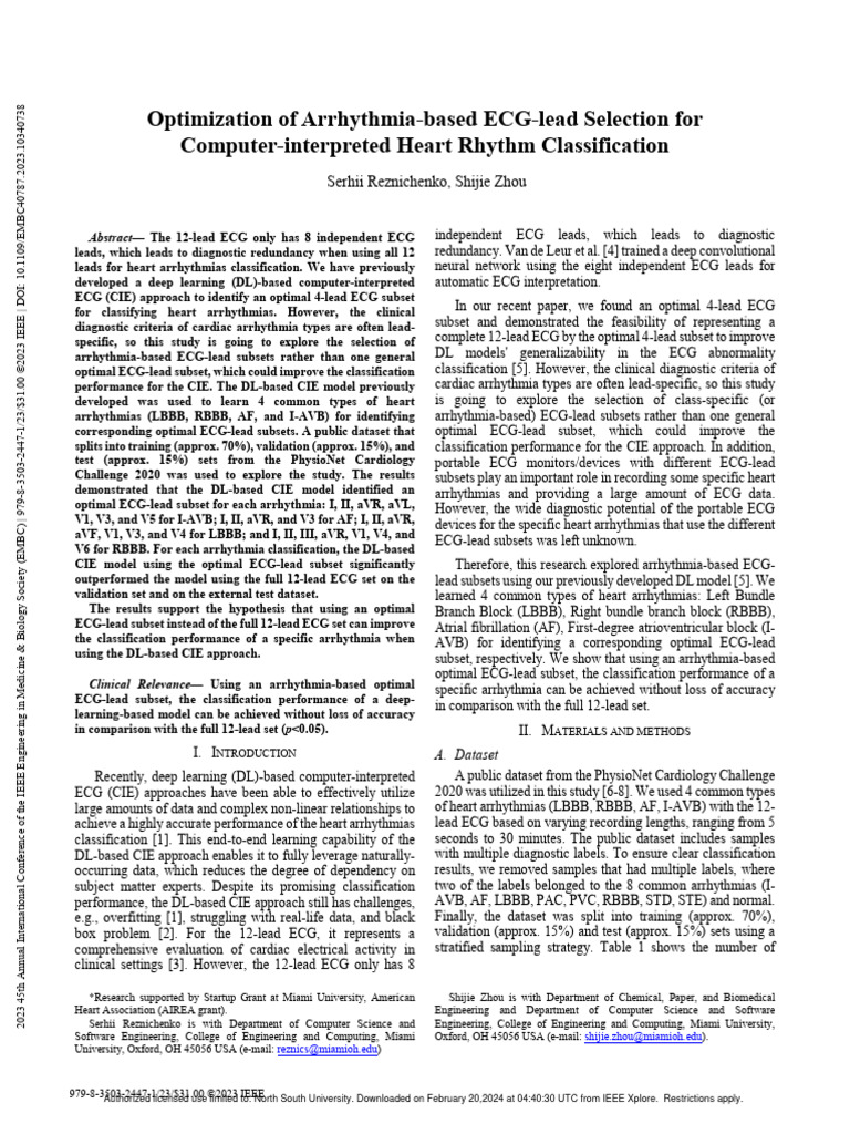 Optimization of Arrhythmia-Based ECG-lead Selection For Computer-Interpreted Heart Rhythm ...